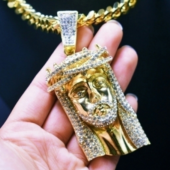 Accessories | 14k Gold Plated Iced Out A Jesus Chain | Poshmark